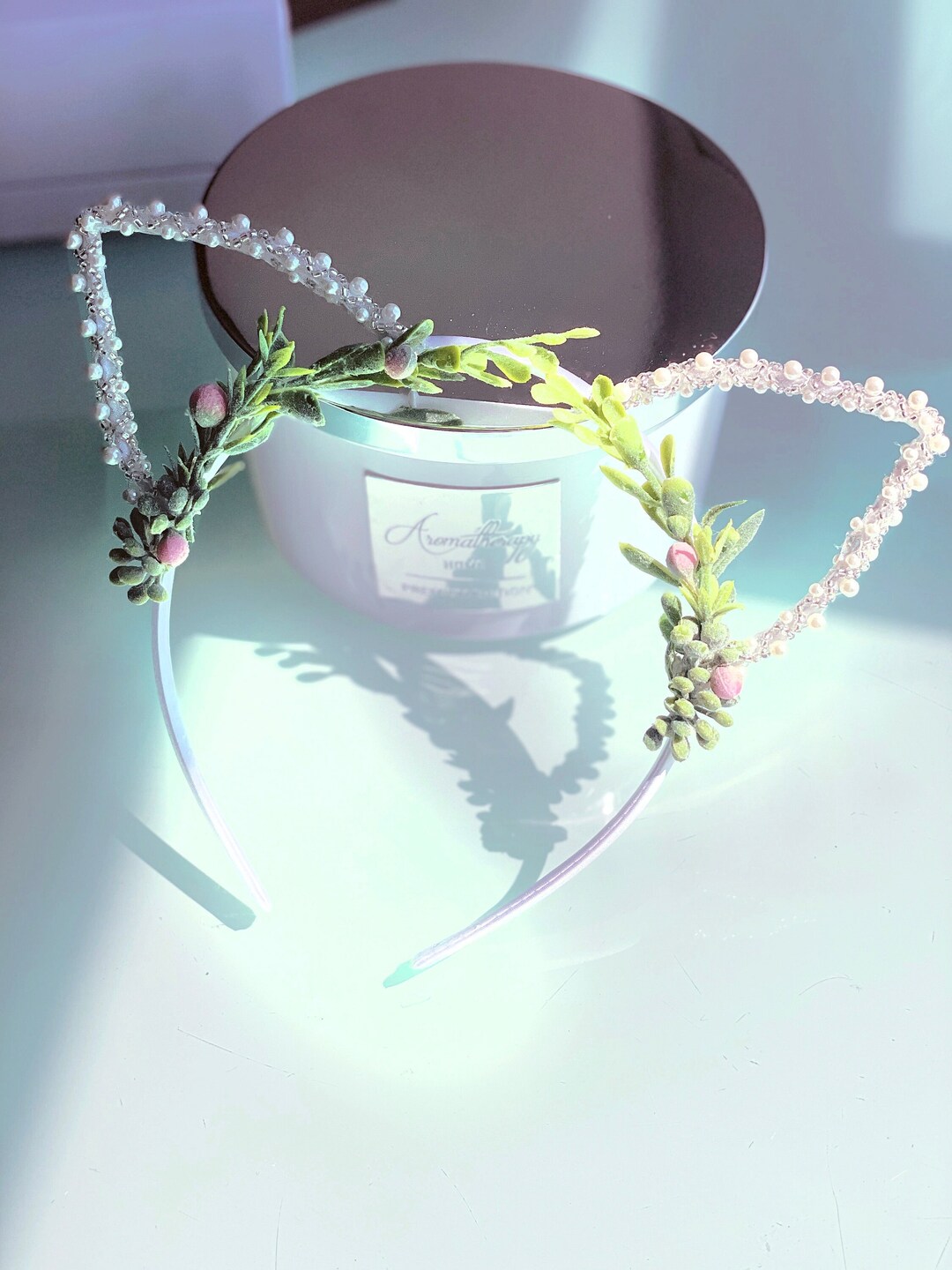 Bride Ears White Floral Tiara With Veil Cat Veil Ears Bridesmaid Tiara ...