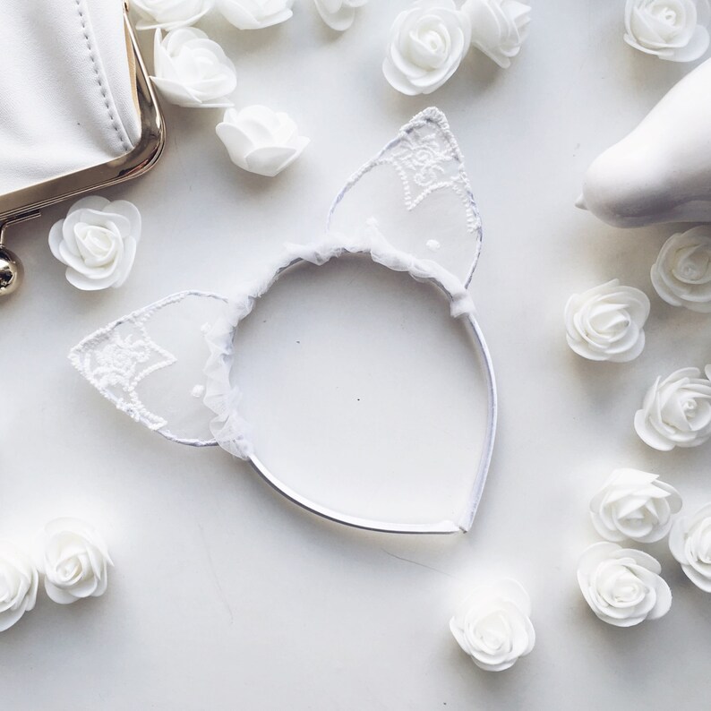 White lace cat ear Black cat ear White cat ear Lace ear | Etsy