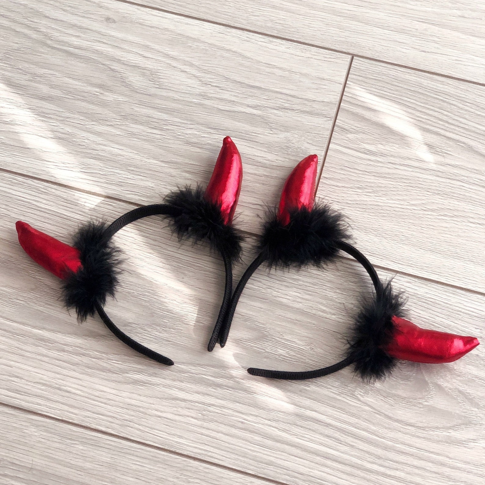 Red Silk Devil Horns With Black Feathers | Etsy