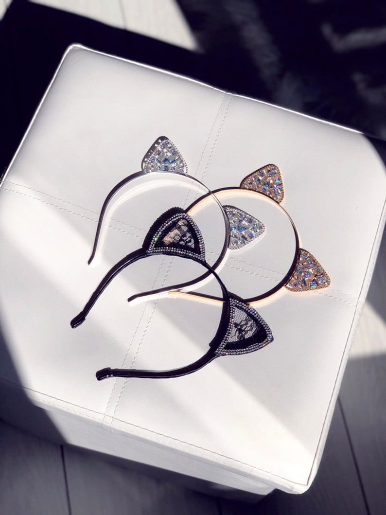 Silver Crystal Cat Ear Ear Headband Crown Headband - Etsy