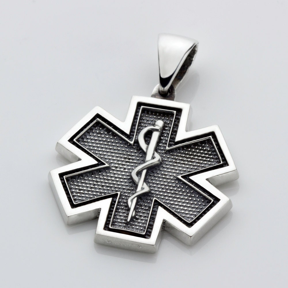 Medium Star of Life EMS EMT Paramedic Medical Alert Sterling Silver ...