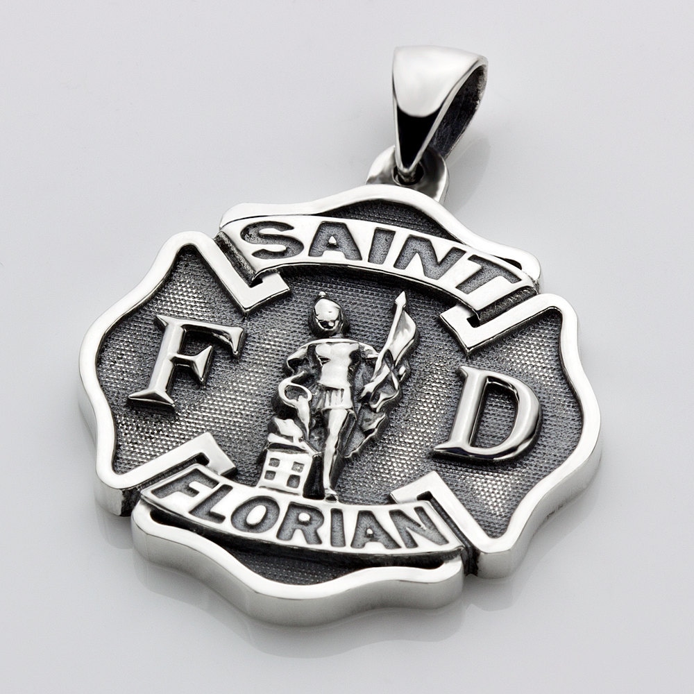 Large Maltese Cross Firefighter Saint Florian Sterling Silver Necklace ...