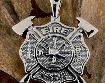 Firefighter Fire Rescue Pendant in Sterling Silver With 24 - Etsy