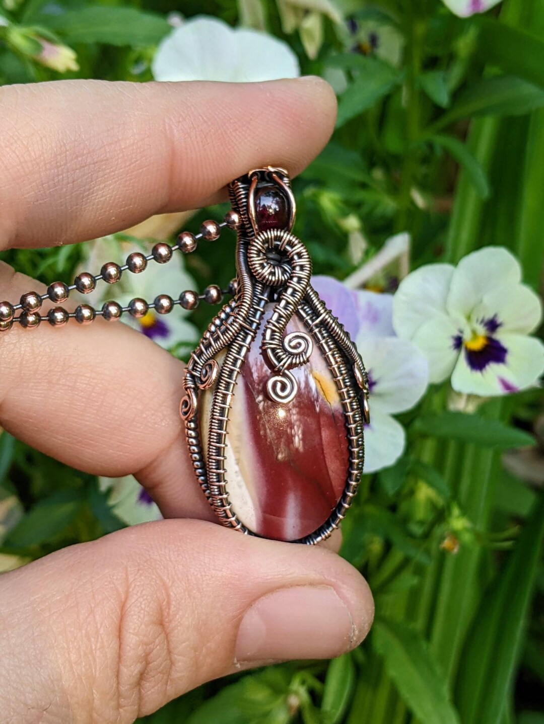 Wire Wrapped Mookaite Jasper Pendant Wire Wrapped Copper & Mookaite ...
