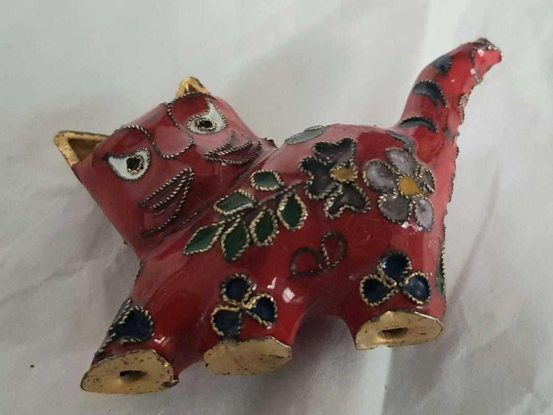 Vintage Asian Enamel Cloisonné Cat Figurine - Etsy