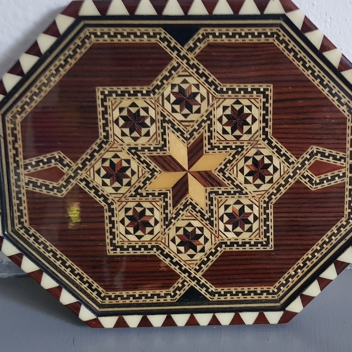 Small Octagonal Marquetry Wood Inlay Tray, Spanish Marquetry Taracea 20 ...