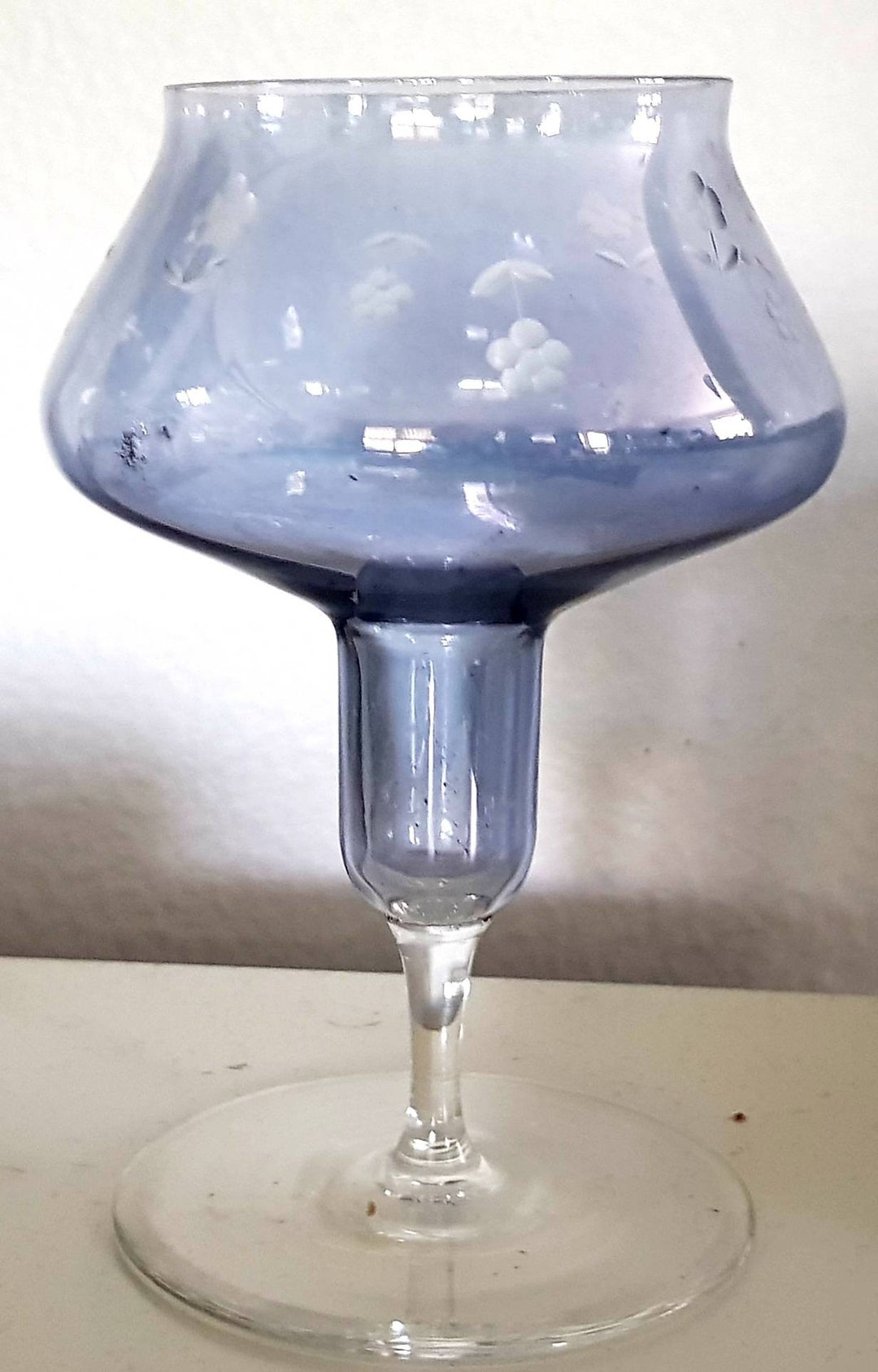 Lovely Vintage Lilac Etched Glass Champagne Wine Glass Hollow Stem ...