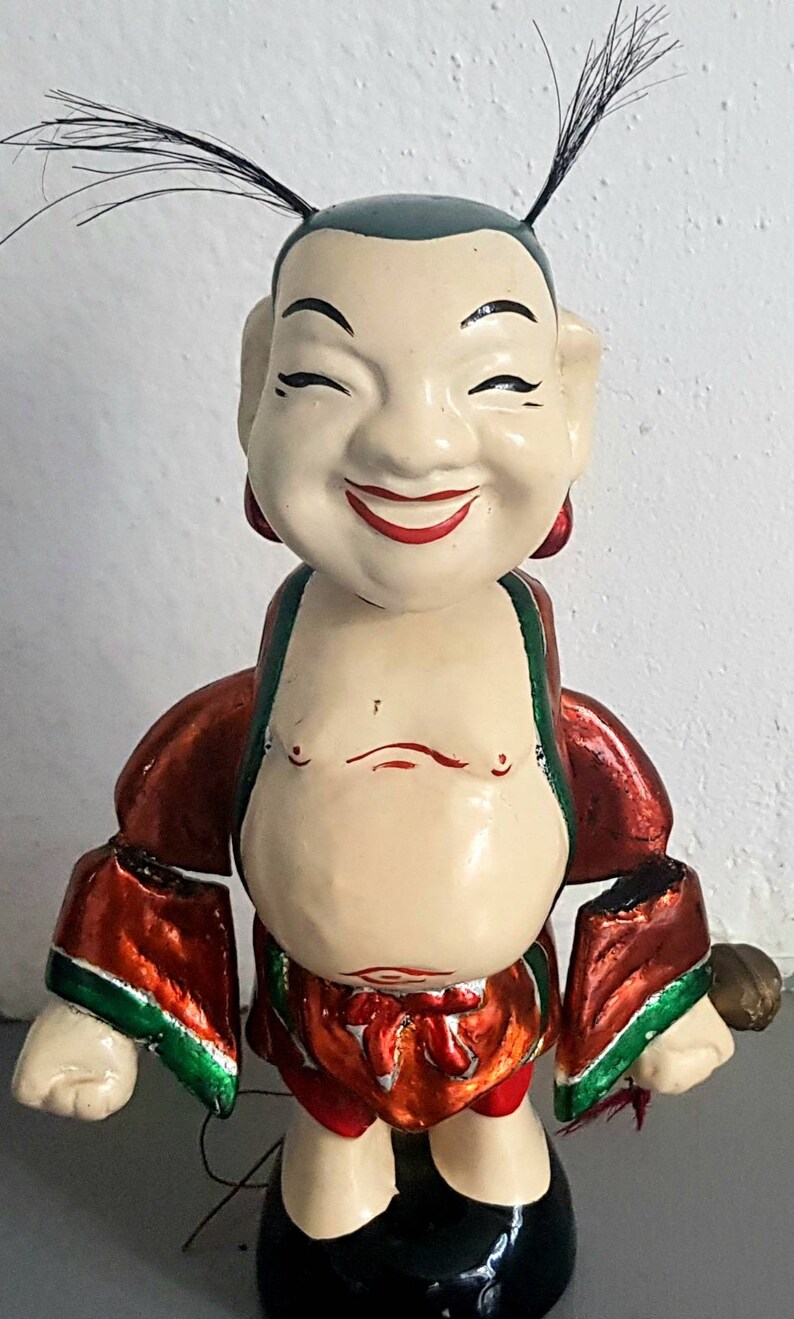 Vintage Asian Wooden Lacquer Tole Puppet / Whimsical String-pull Puppet ...