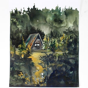 Cozy Cabin Print 11x14 Adventure Print Home Decor Cabin Watercolor ...