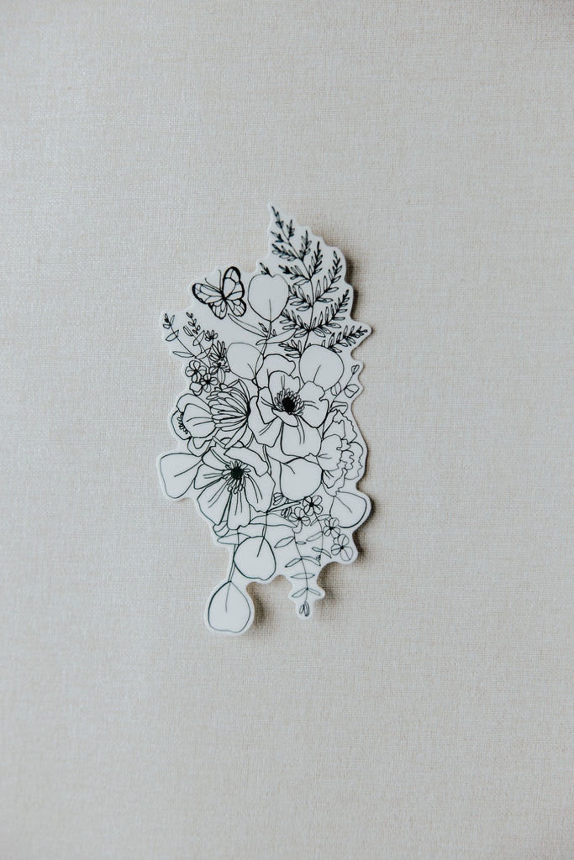 Floral Bouquet With Butterfly Temporary Line Tattoo - Etsy