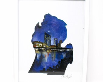 Grand Rapids Skyline Sketch Art Print Michigan Art Grand - Etsy
