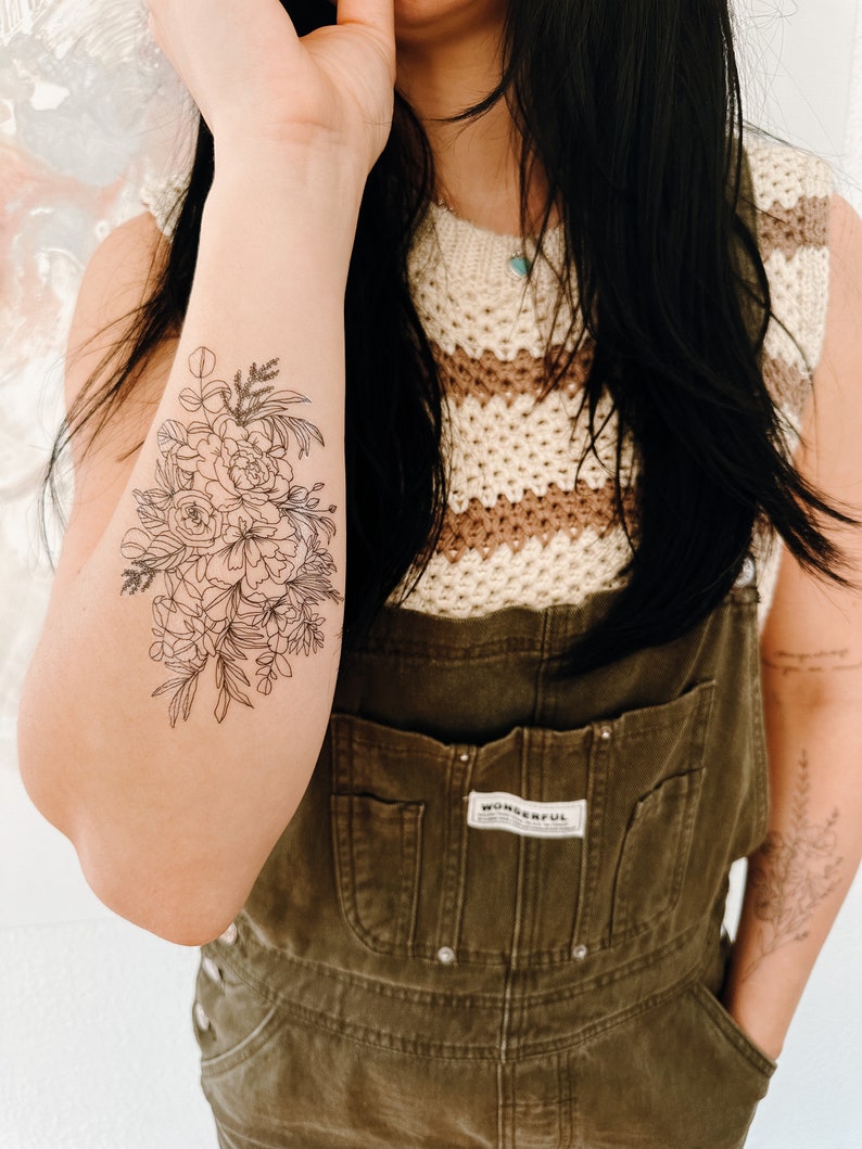 Floral Temporary Line Tattoos | 4 Pack - Etsy