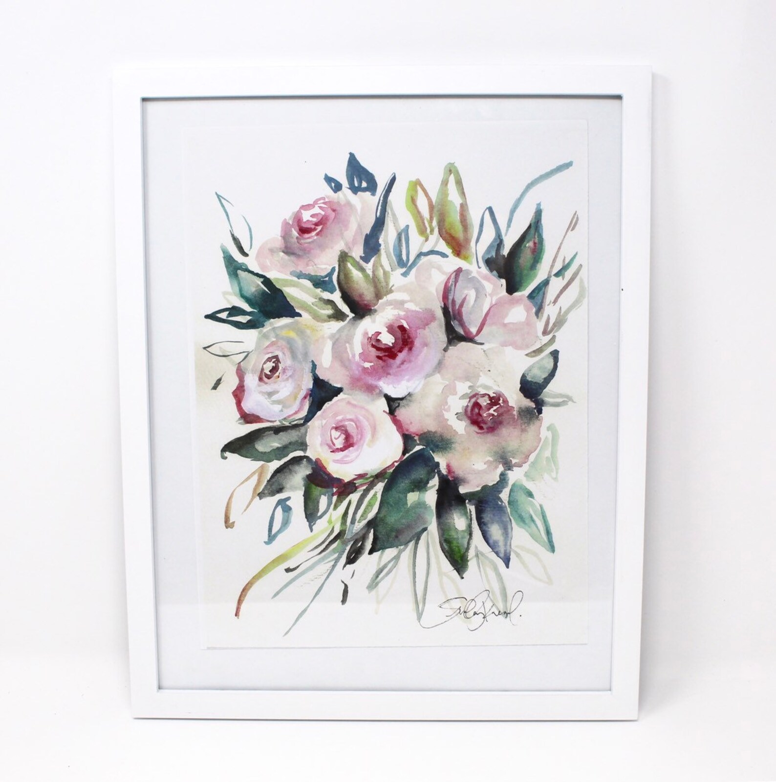 Blue and Pink Floral Art Print -8x10in, Simple Design, Flower Art, Home ...