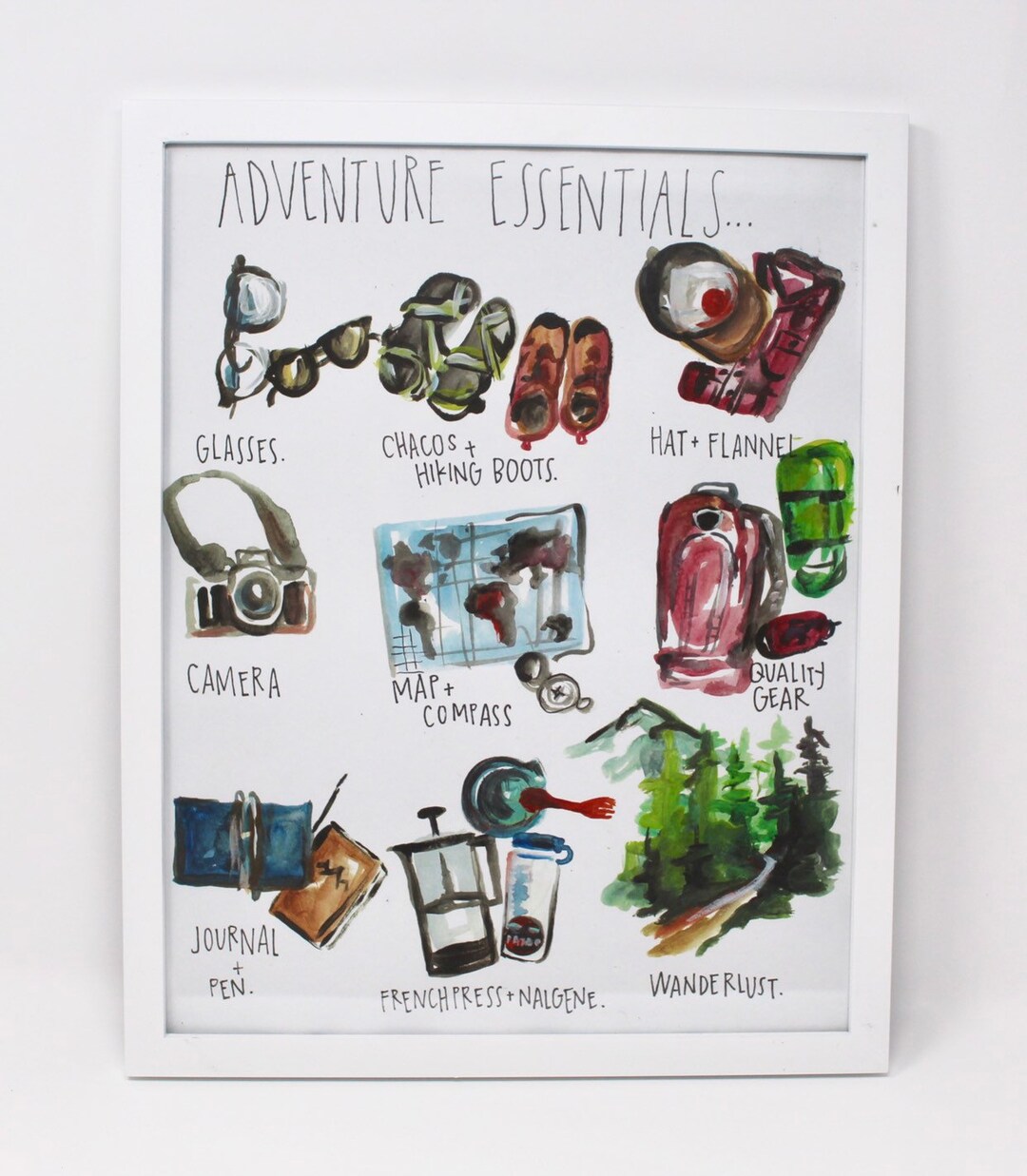 Adventure Essentials Art Print 11x14in, Home Decor, Travel Art, Wall ...