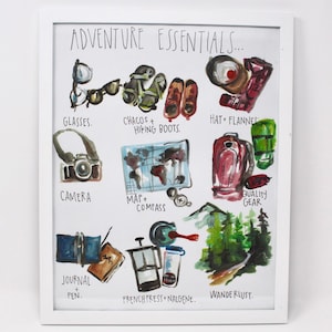 Adventure Essentials Art Print 11x14in, Home Decor, Travel Art, Wall ...