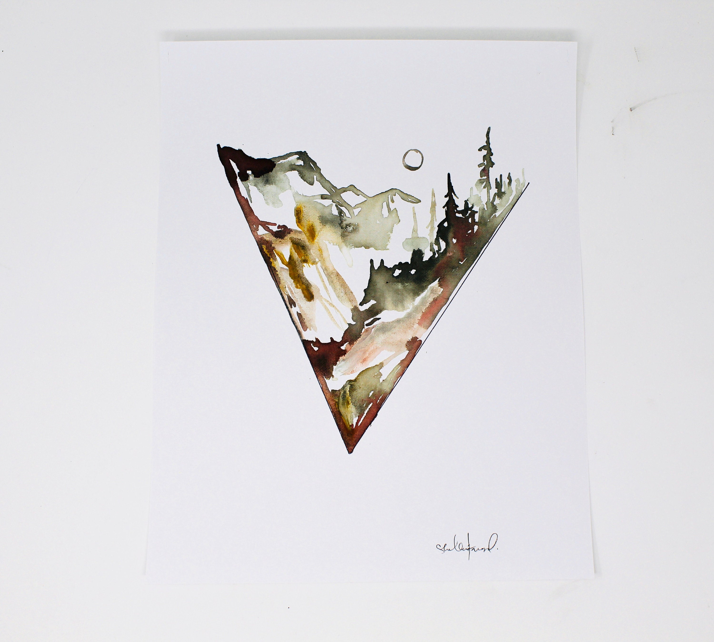 Minimal Triangle Mountain Watercolor, 11x14 Art Print, Simple Adventure ...