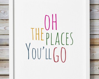 Oh the Places You'll Go Printable Blue Nursery Wall Art | Etsy