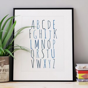Nursery Alphabet Printable, ABC Wall Art, Navy Blue Nursery Printable ...
