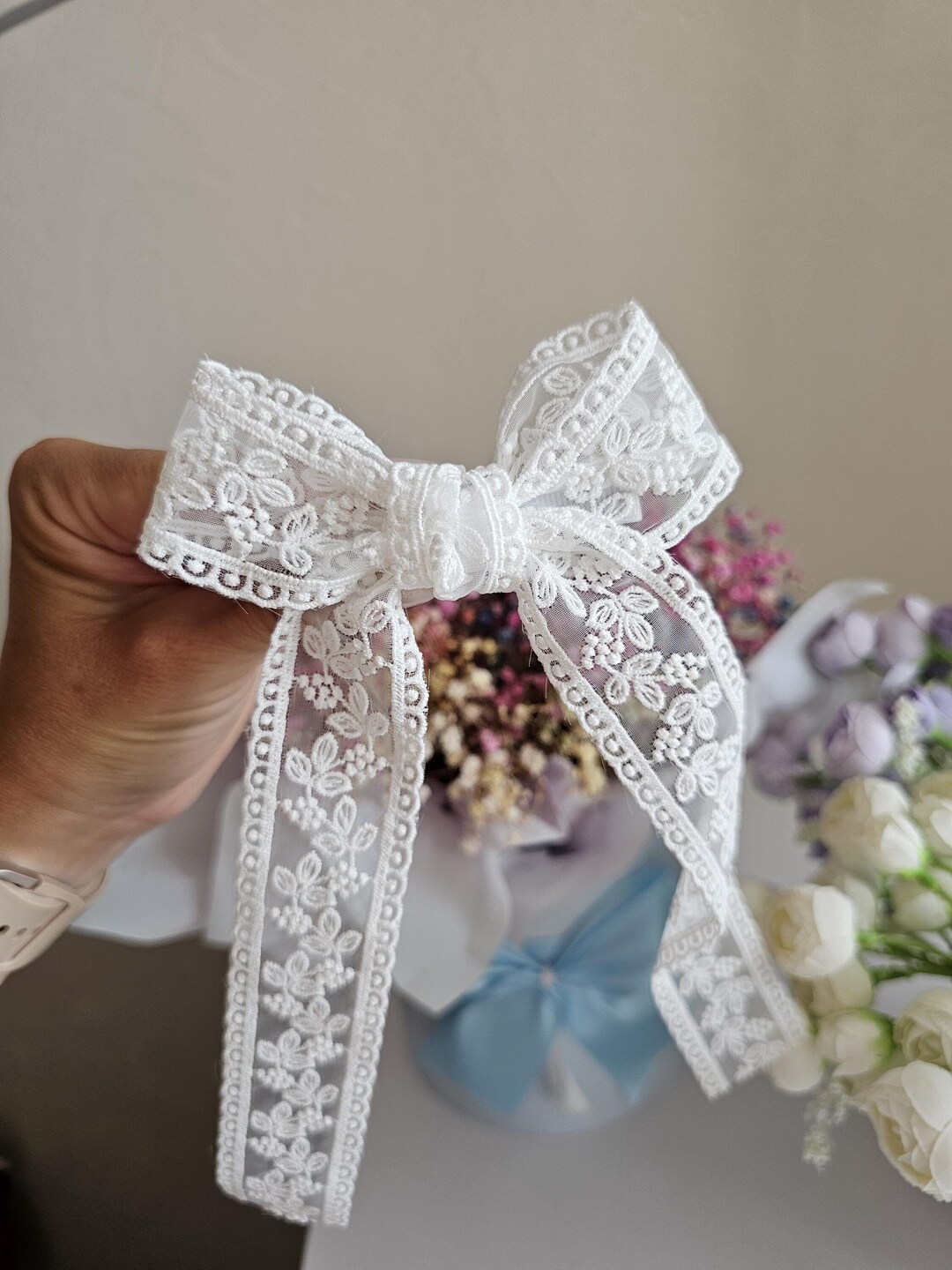 Chic White Lace Bow - Wedding Hair Accessory, Feminine Lace Bow ...