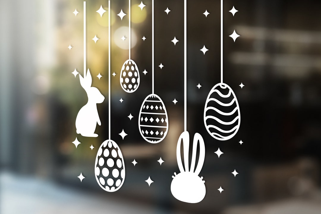 Easter Egg and Bunny Hanging Decals, Stickers, Easter Decoration, Vinyl ...