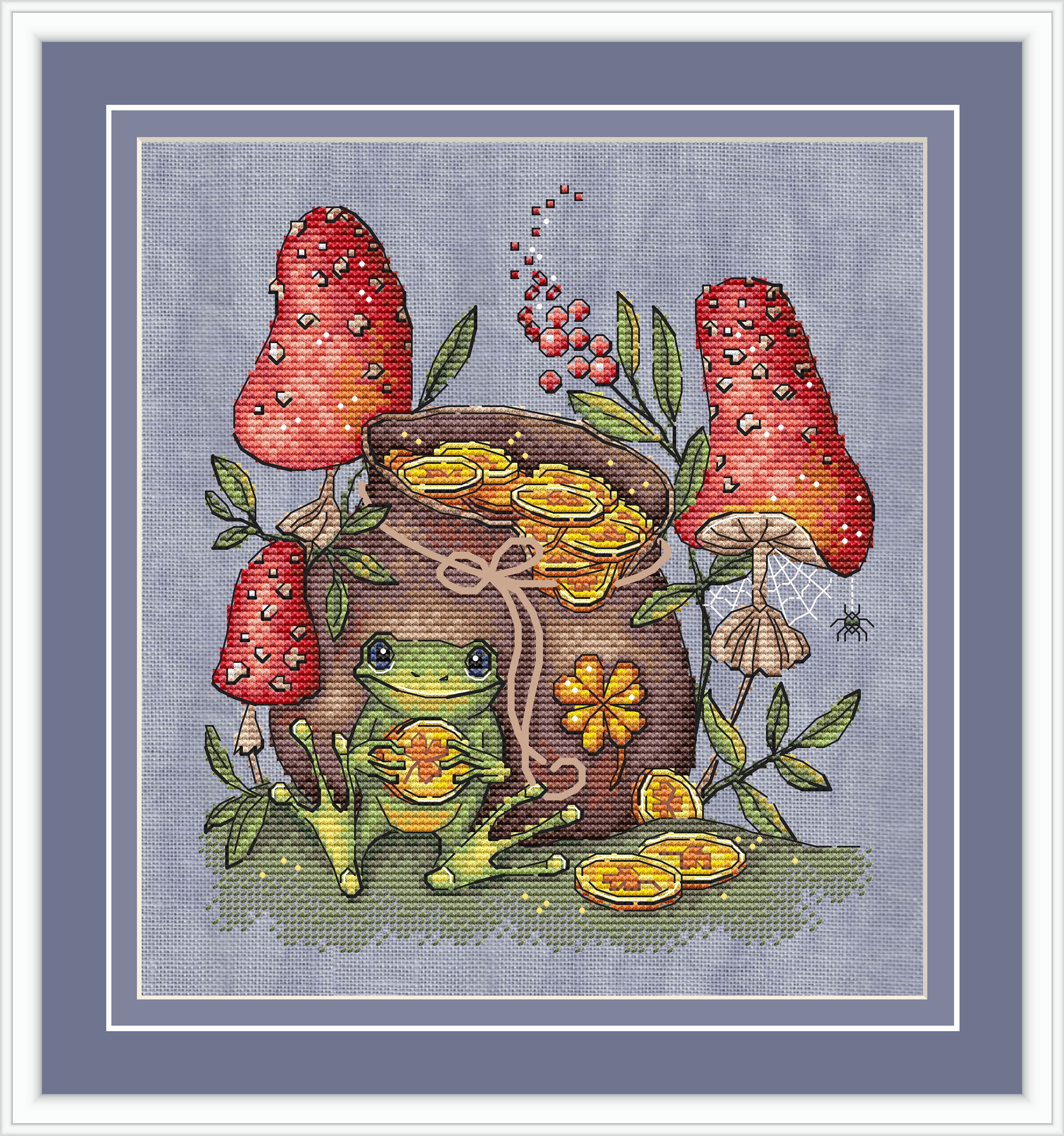 Frog Cross Stitch Pattern Modern Frog Mushrooms Pattern | Etsy