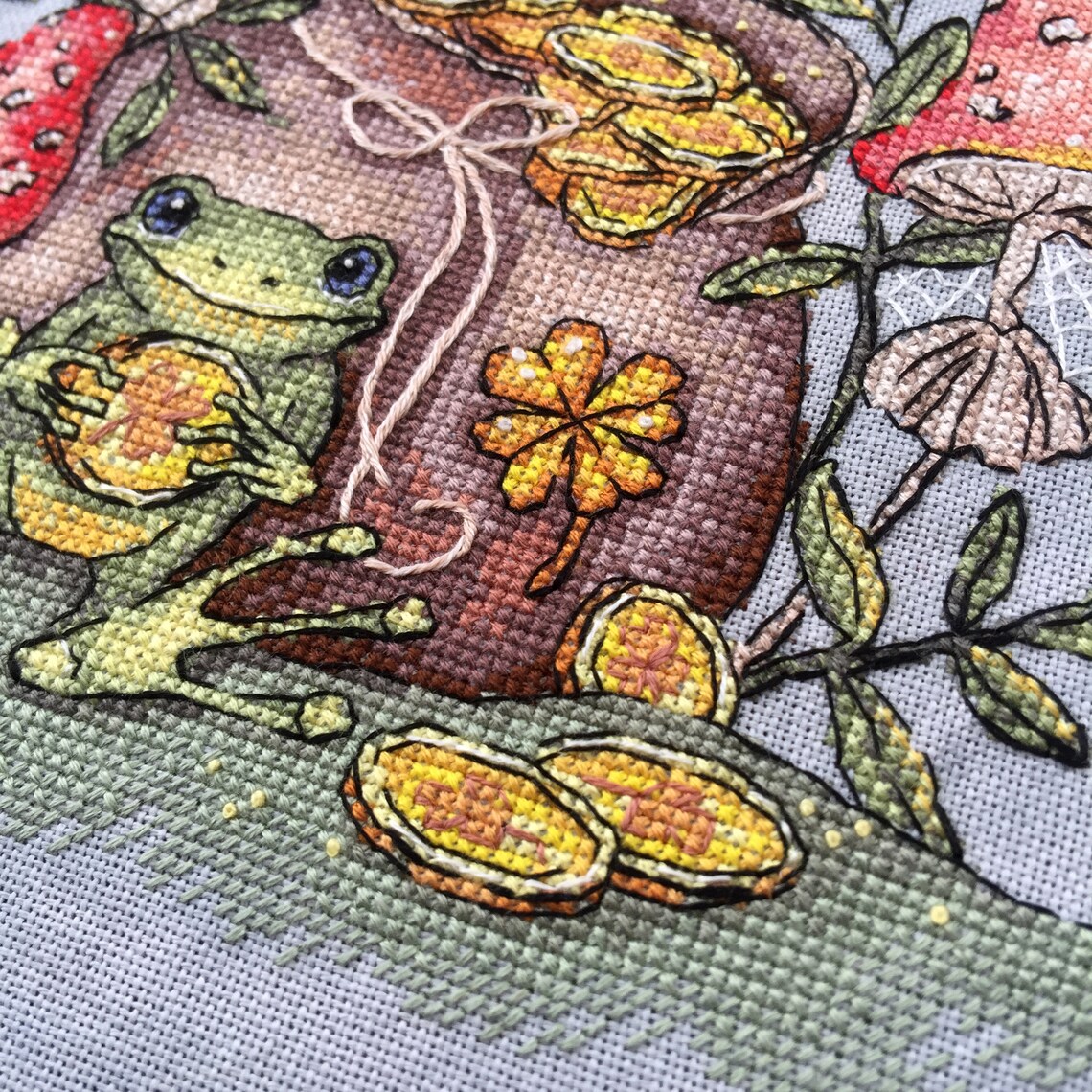 Frog Cross Stitch Pattern Modern Frog Mushrooms Pattern | Etsy