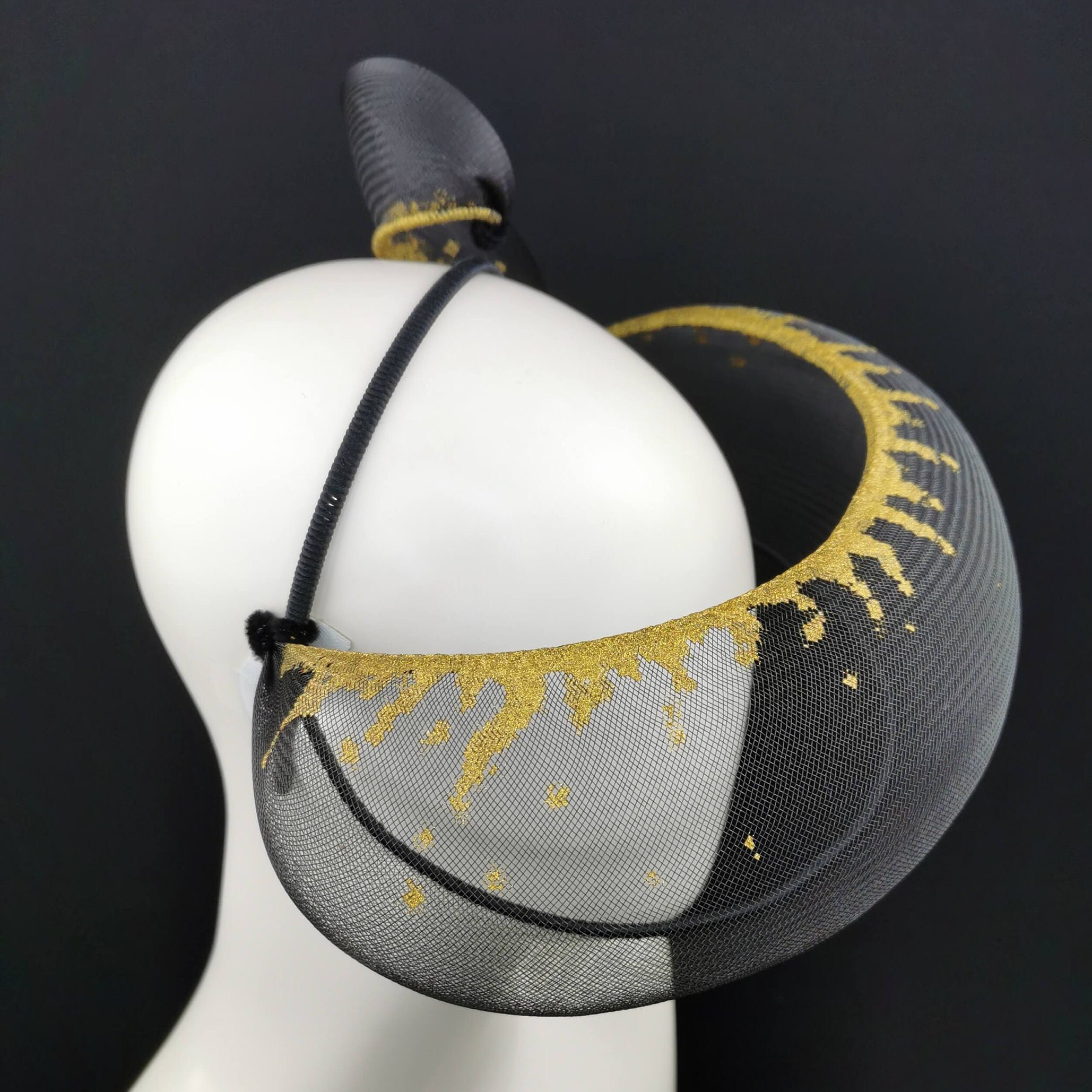 Futuristic Headpiece Black and Gold, Avantgarde Headpiece, Drag ...