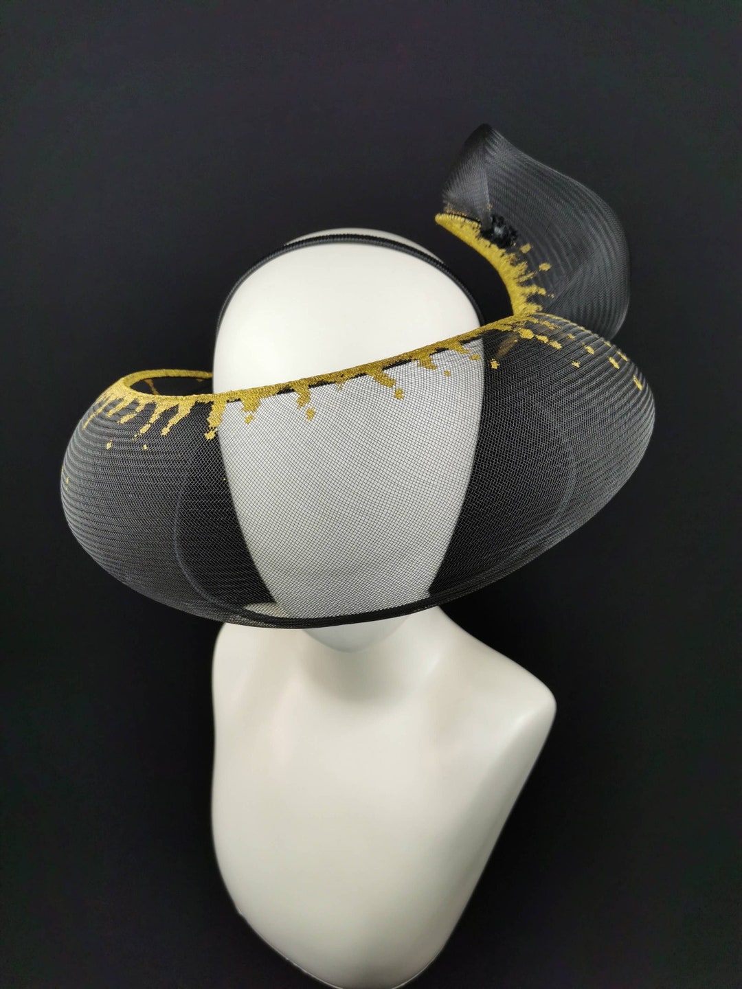 Futuristic Headpiece Black and Gold, Avantgarde Headpiece, Drag ...