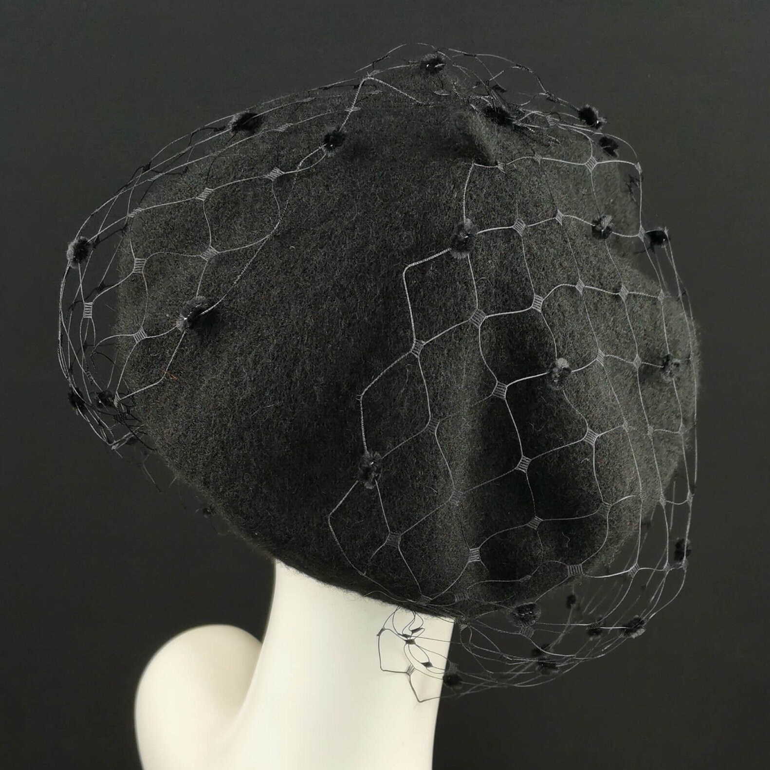Beret With Veil, Total Black, Merry Widow, Statement Hat, Veil Beret ...