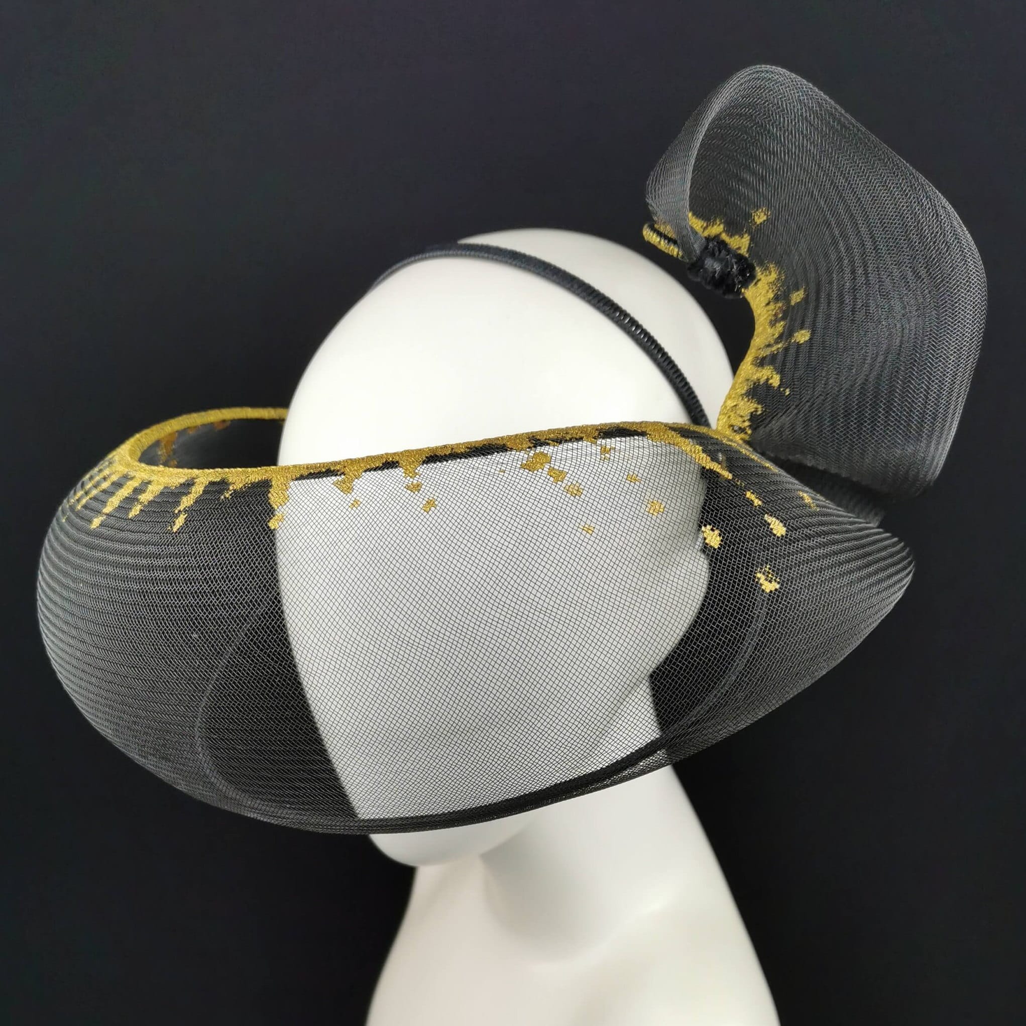 Futuristic Headpiece Black and Gold, Avantgarde Headpiece, Drag ...