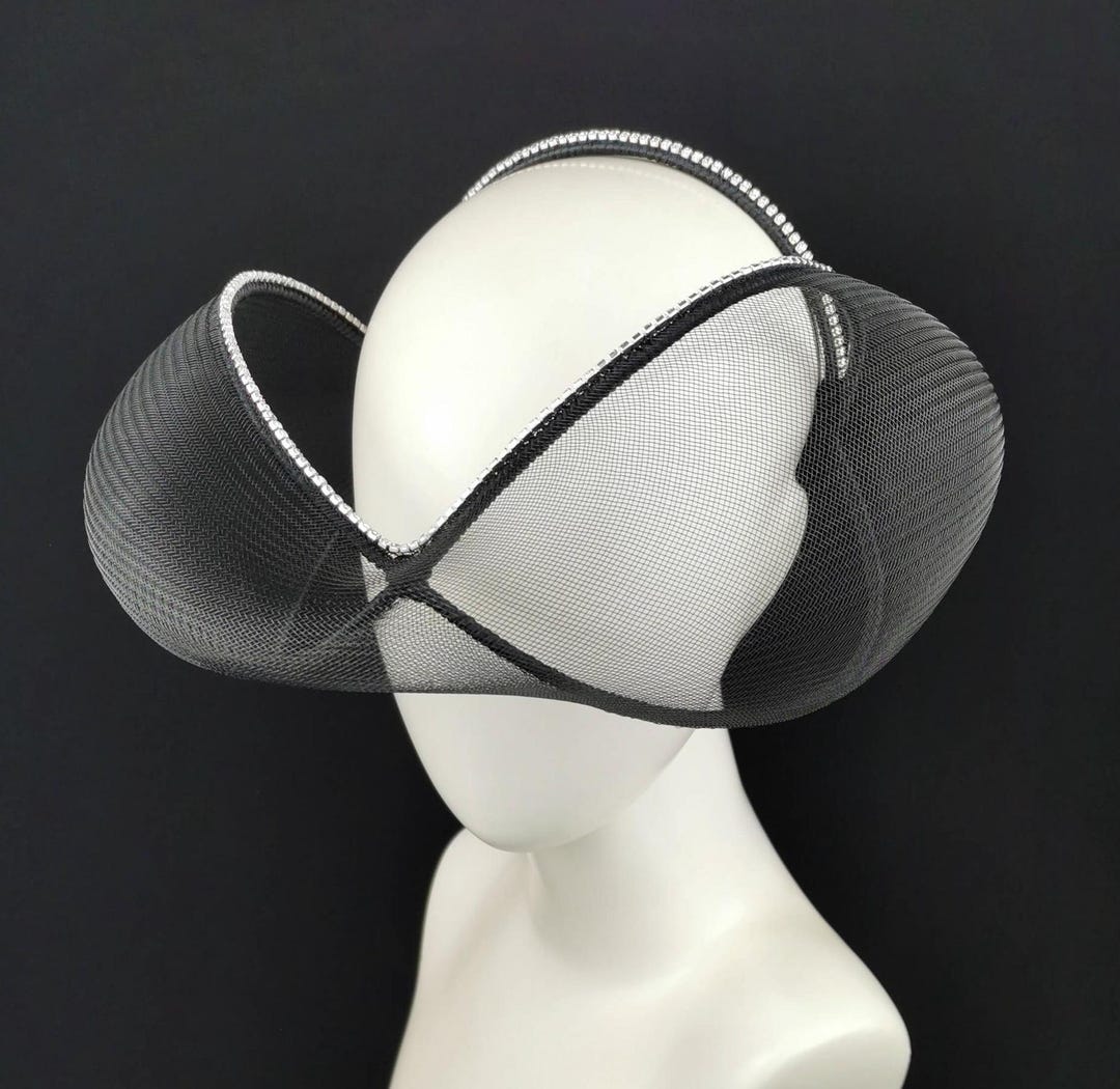 Futuristic Headpiece in Black and Glitter, Space Age, Drag Headdress ...