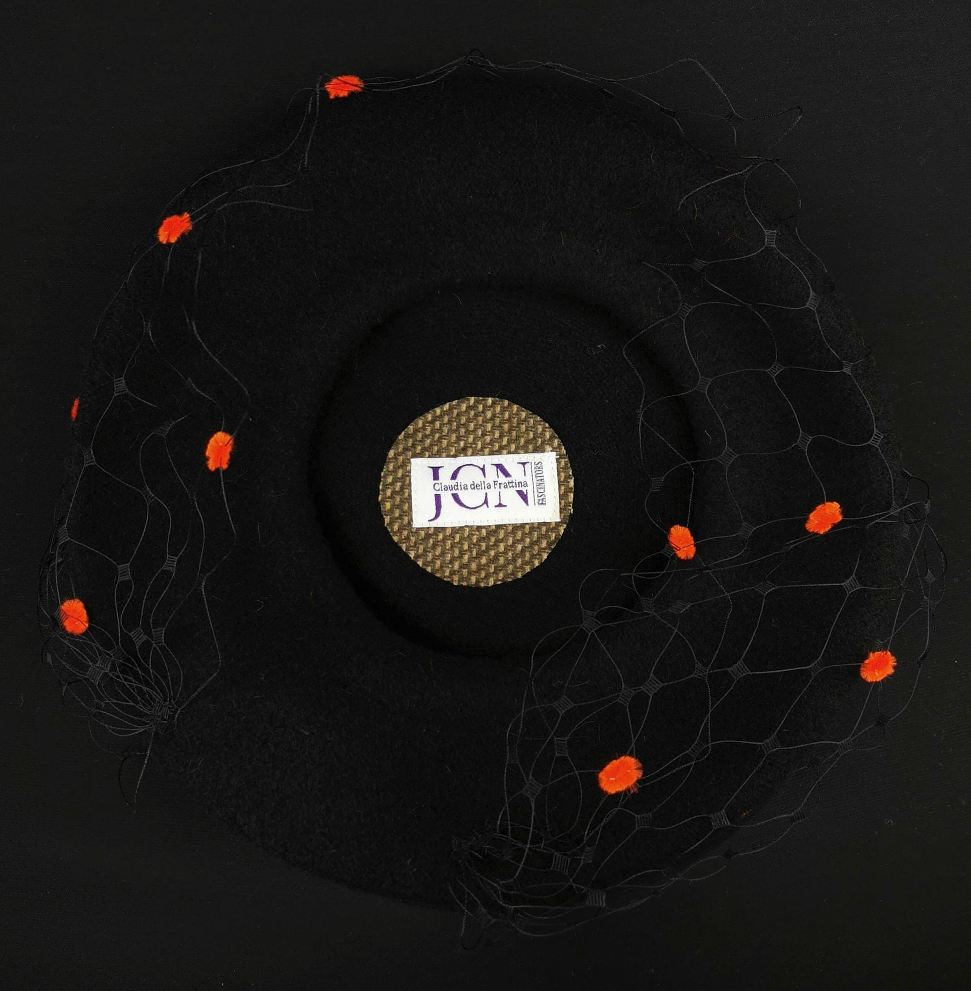 Beret With Veil Black With Neon Orange Chenille Dots - Etsy