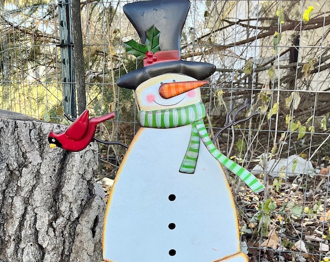 Outdoor Snowman Christmas Decorations, Metal Snowman Yard Art Stake ...