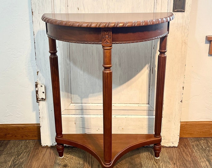 Tall Walnut Wood Entryway Table Half Moon Hall Foyer Table Spindle ...