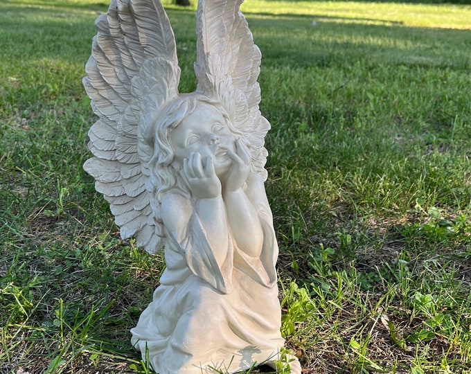 Outdoor Sitting Angel Resin Garden Statue Statuary Yard Art Home Decor ...