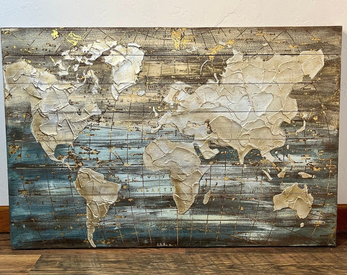 Rustic Relief World Map Wood Pallet Sign 47" X 32" DY44 - Etsy