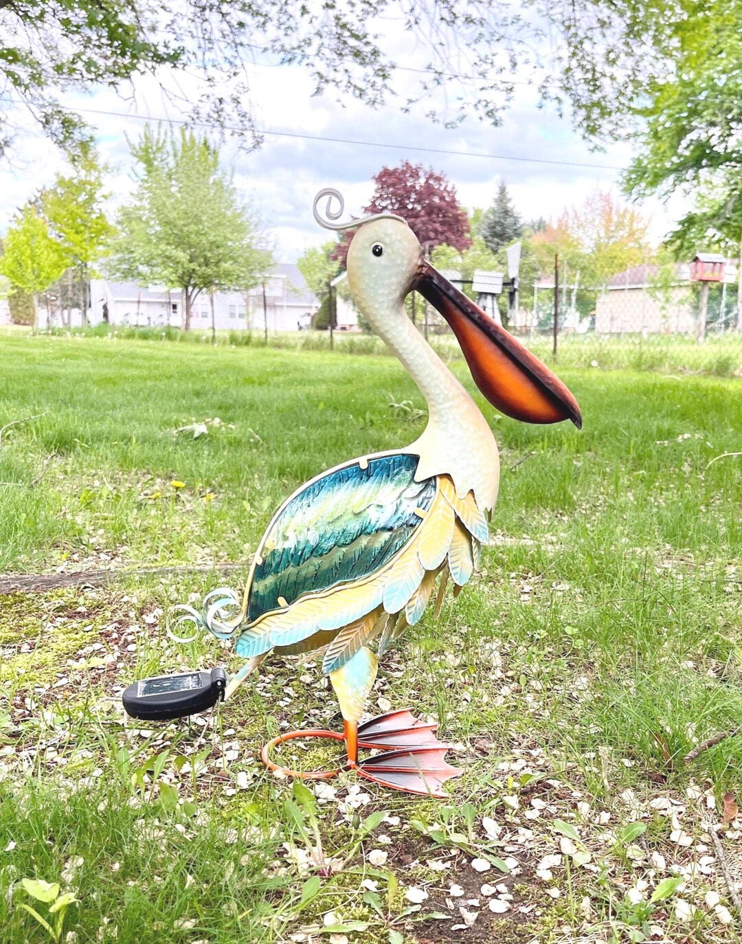 Pelican Solar Statue 18" Outdoor Coastal Bird Garden Sculpture Stake ...