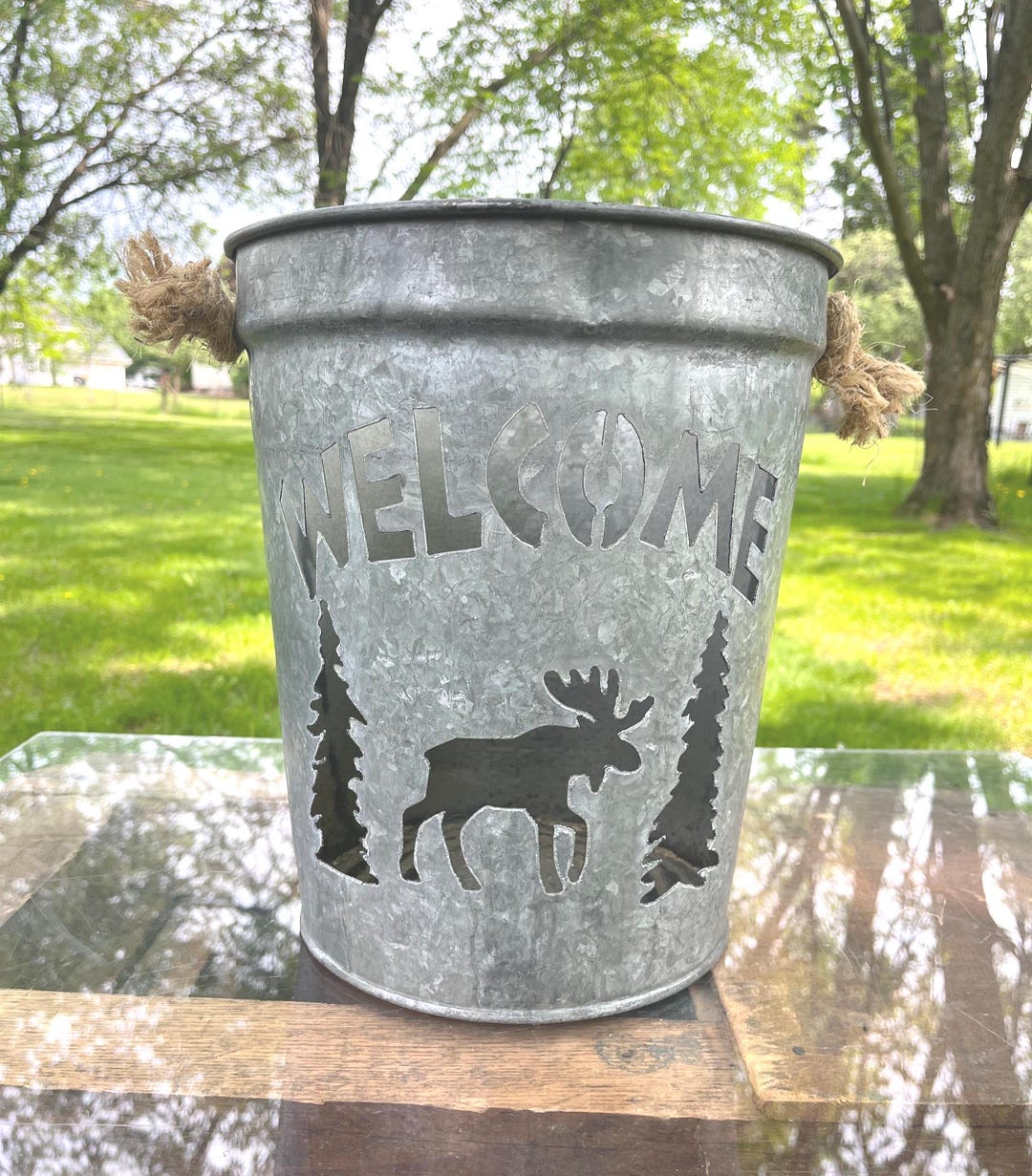 Moose Wildlife Porch Pot Planter Outdoor Decor Metal Pail Sap Bucket ...