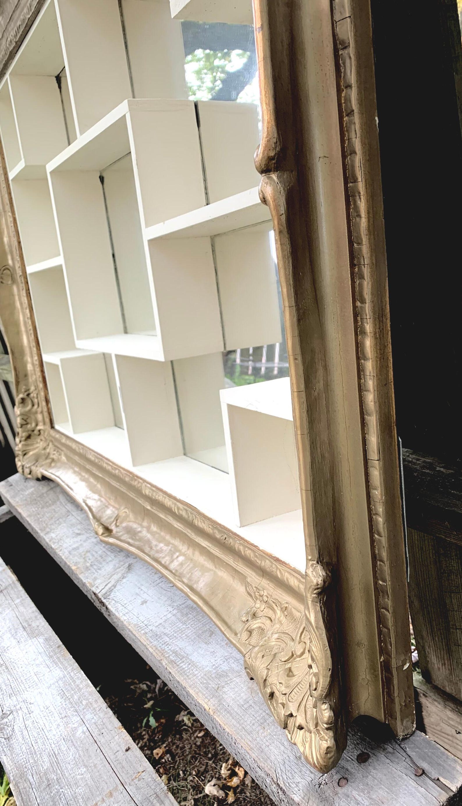 Antique Gilt Gesso Wood Shadow Box Mirrored Display Cabinet, Victorian ...