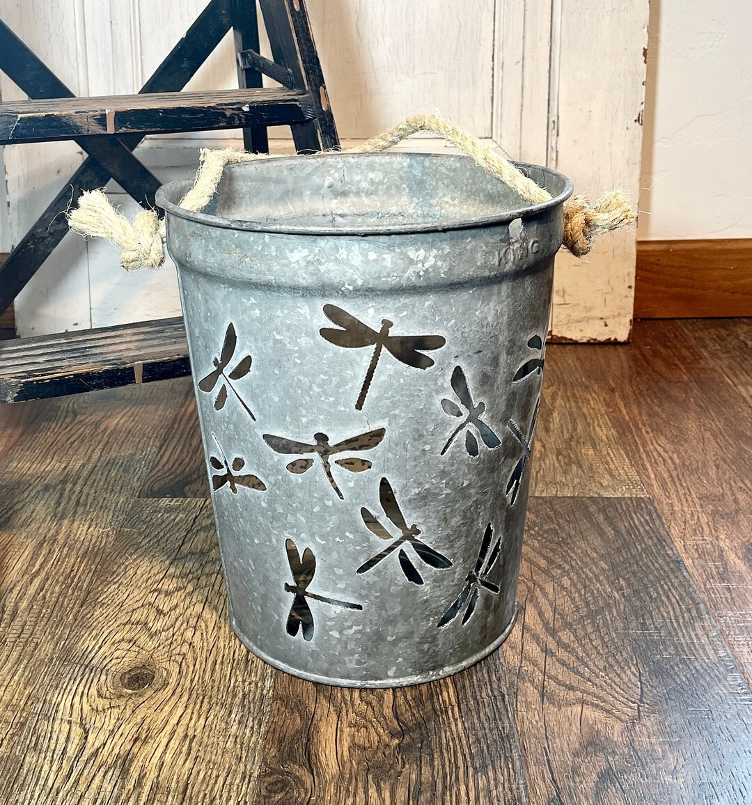 Vintage Dragonfly Planter, Porch Planter, Metal Sap Bucket, Metal ...