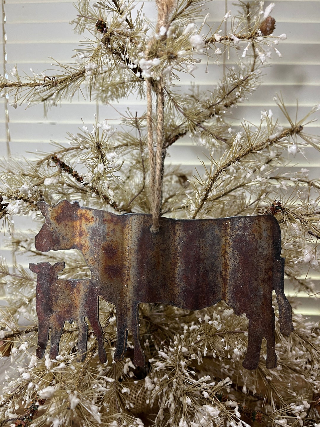 Rusty Metal Cow Ornament Rustic Cow Calf Farmhouse Wall Hanging Home ...