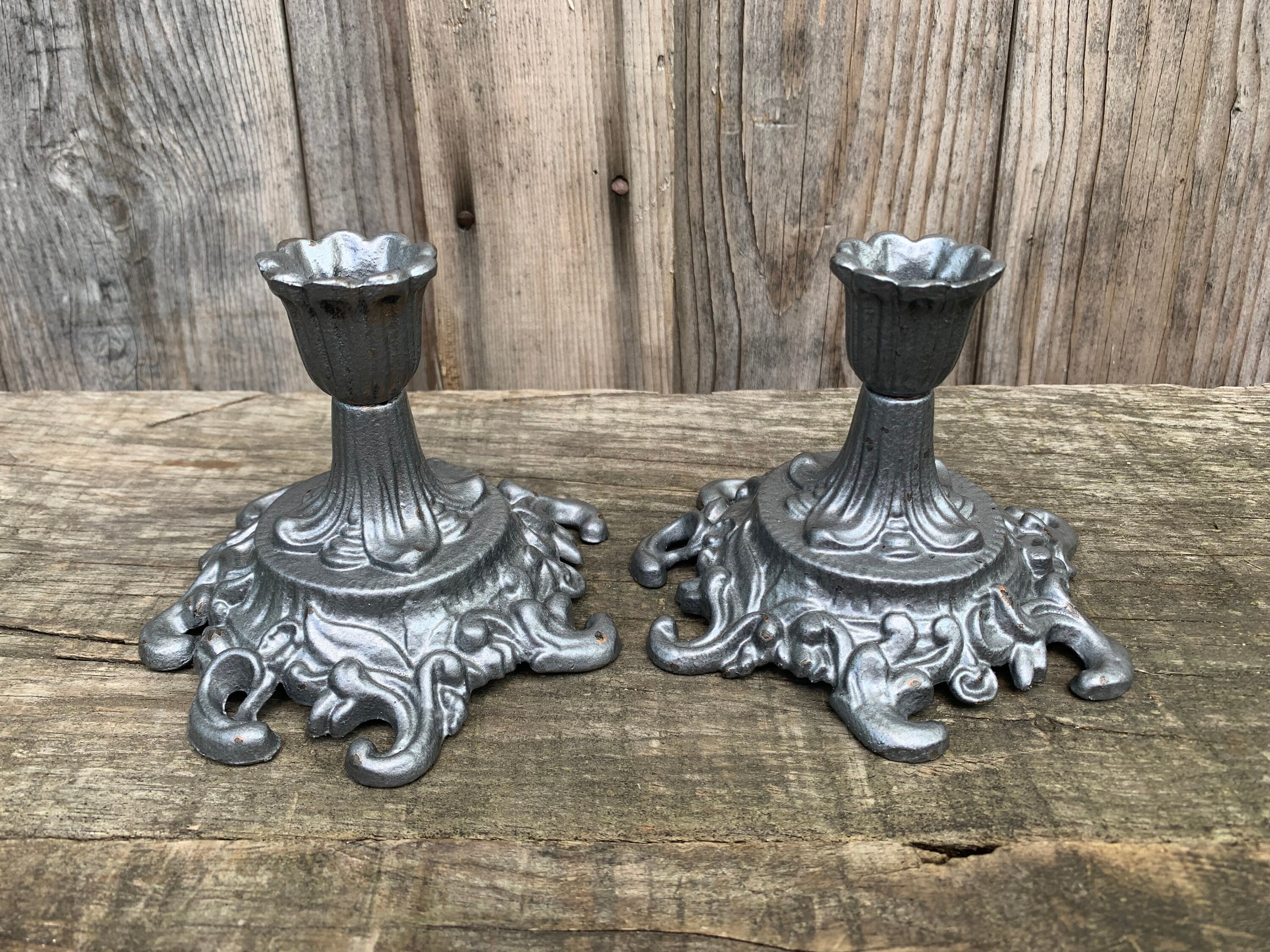 Antique Cast Iron Ornate Candlestick Candleholders Set of 2 - Etsy UK