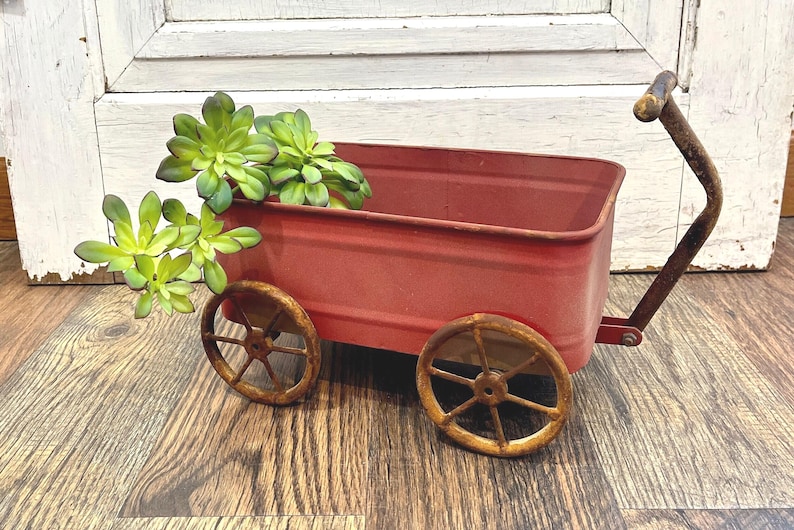 Rustic Red Metal Wagon for Decor Farmhouse Garden Porch Yard Art ...
