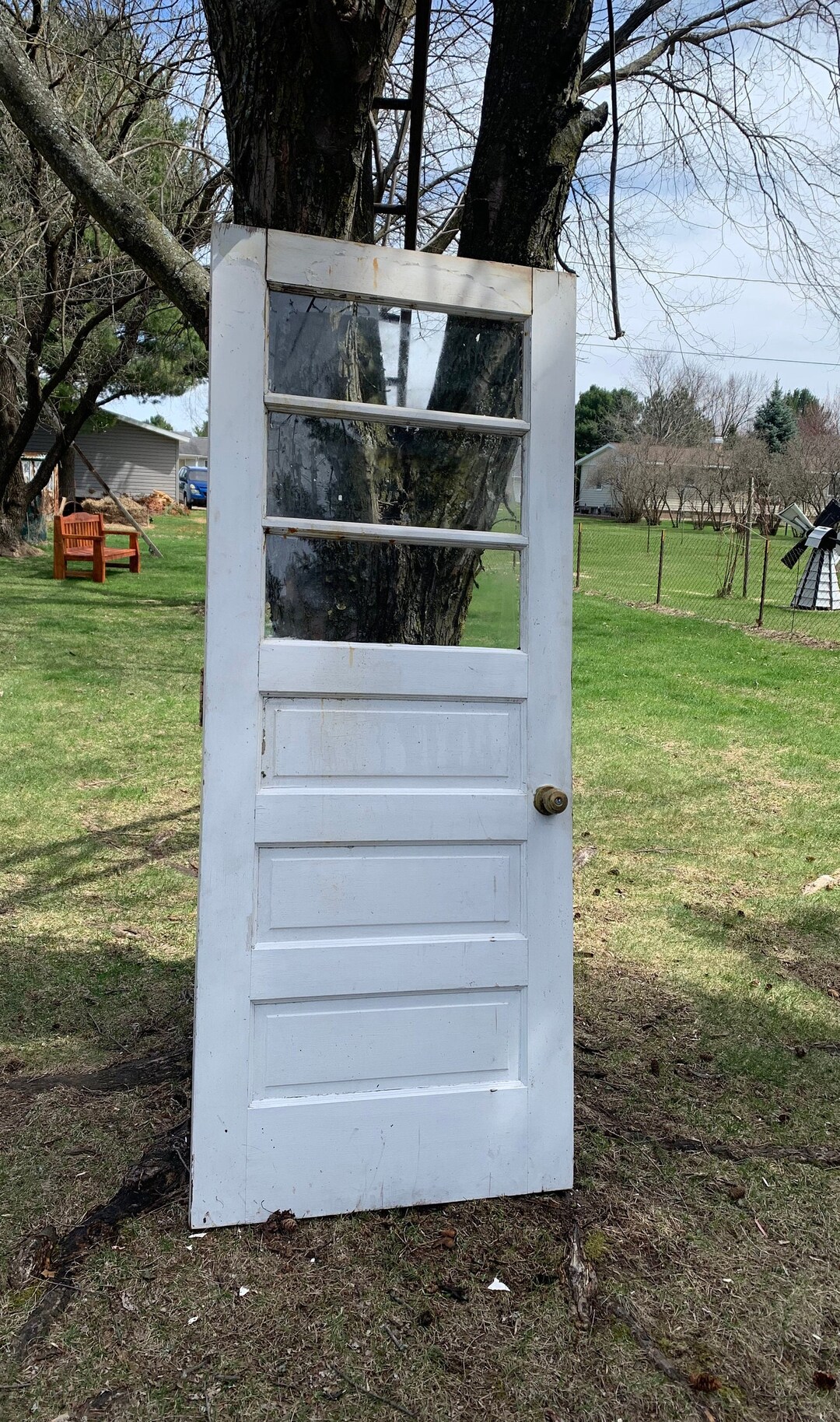 Antique Wood Glass Pane Exterior Panel Door, Architectural Salvage ...