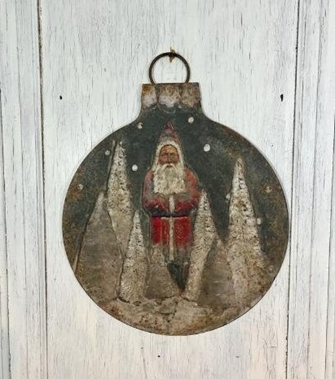 Primitive Old Santa Aged Metal Sign, Rustic Rusty Farmhouse Indoor ...