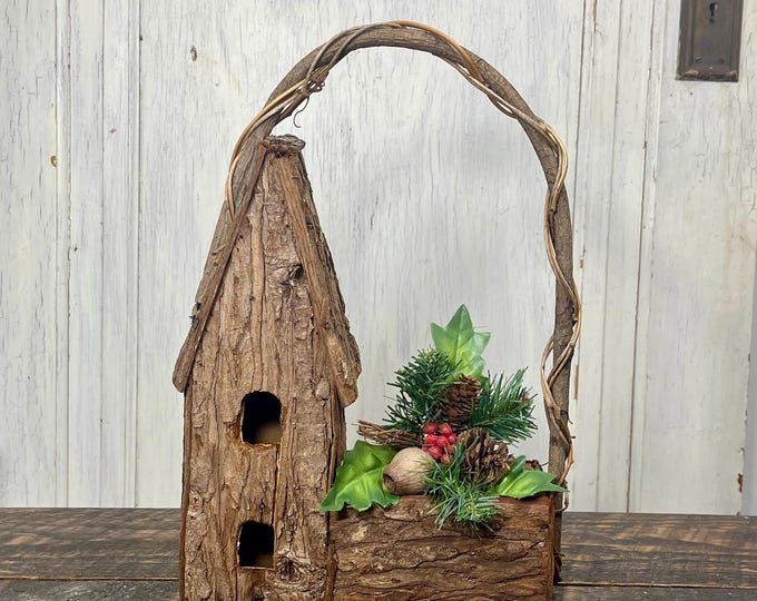 Rustic Wood Birdhouse With Planter Decorative Woodland Lodge Cabin ...