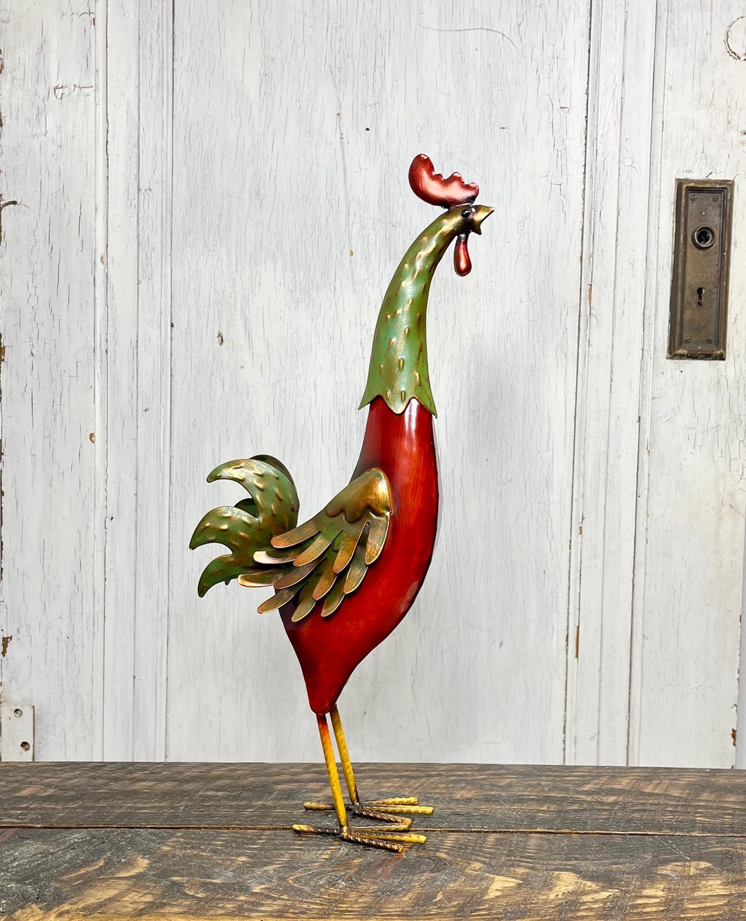 Metal Rooster Statue Outdoor Farm Animal Garden Yard Art Lawn Decor ...