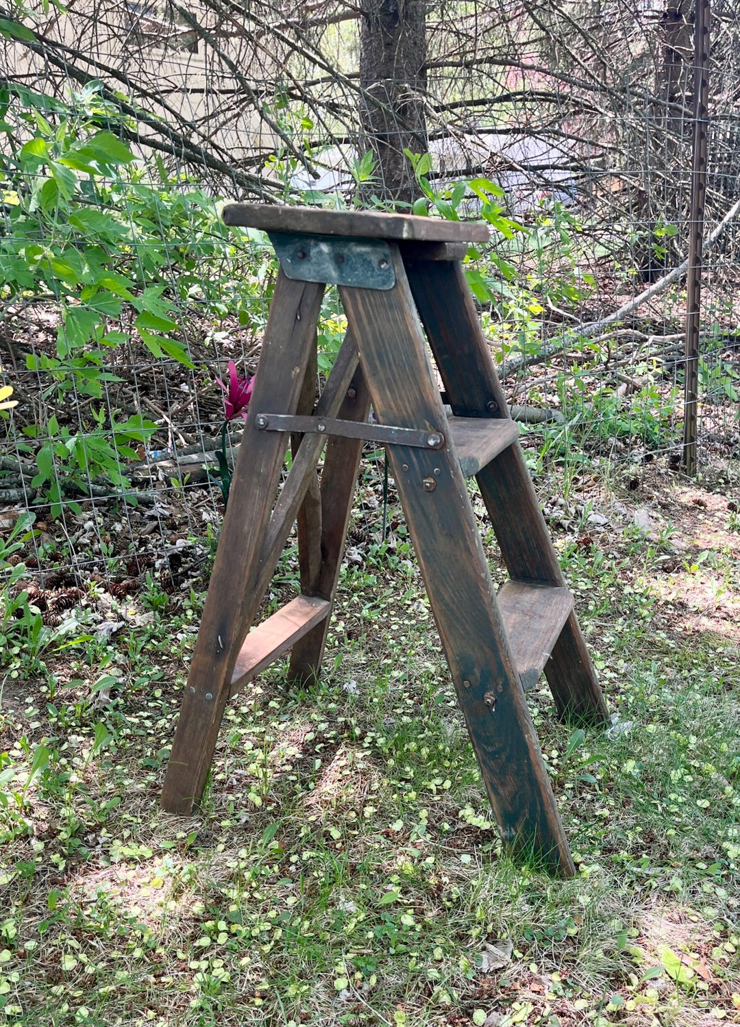 Rustic Wood Step Ladder Plant Stand Antique Farmhouse Outdoor Porch ...