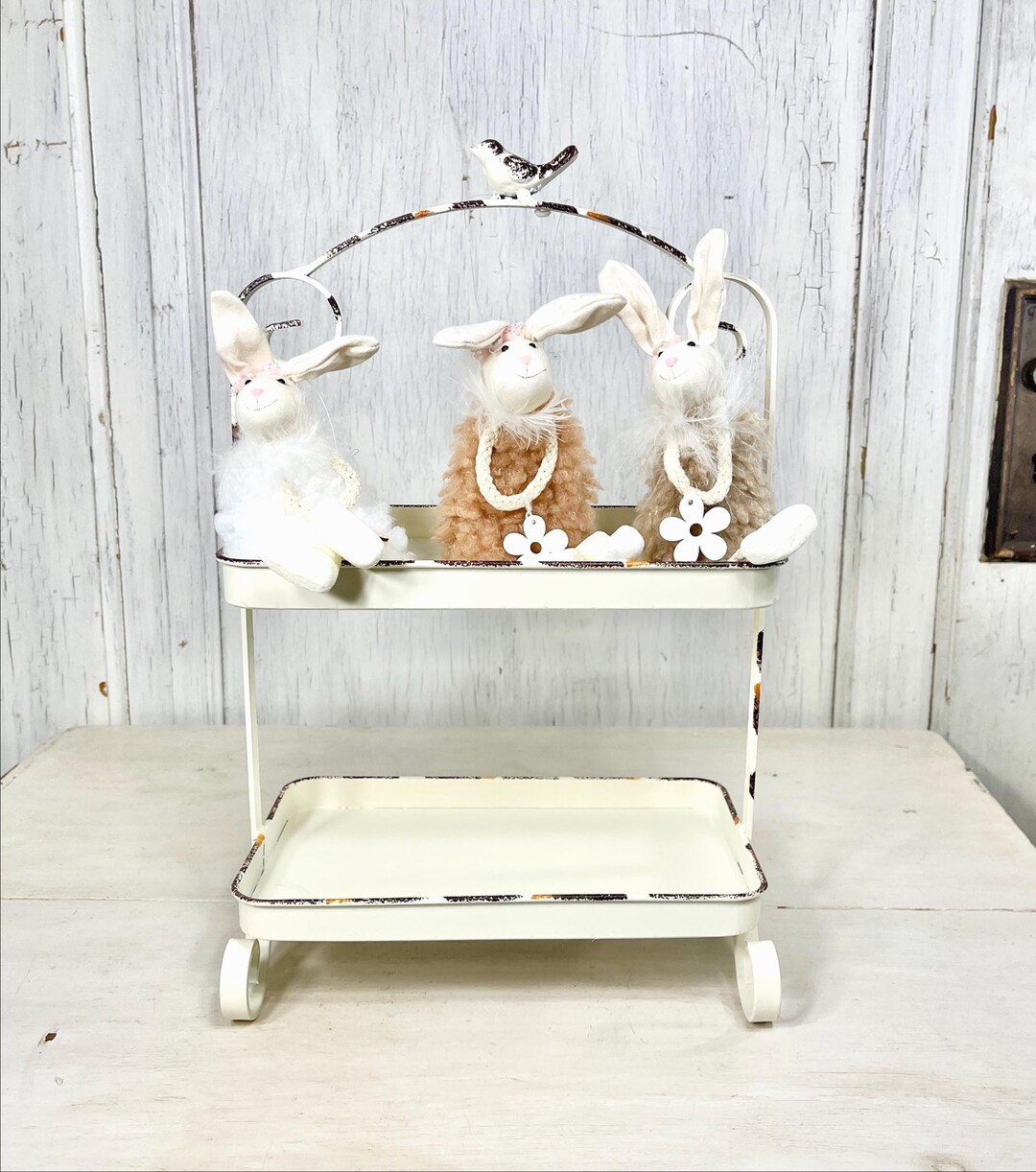 French Country Two Tier Metal Shelf for Decor Decorative Storage ...