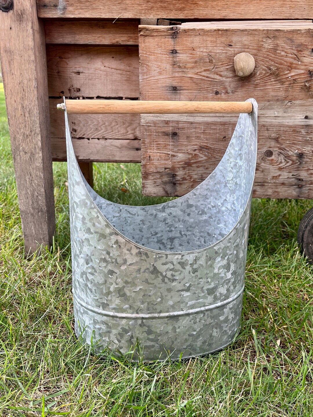 Farmhouse Galvanized Metal Pail Planter With Wood Handle, Bathroom ...